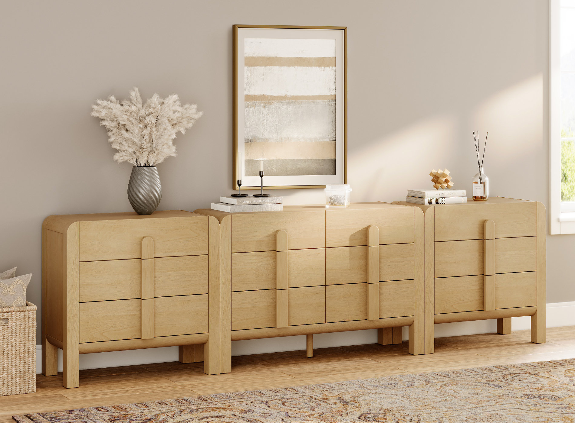 Ebern Designs Adora 3-Piece Dresser Set For Bedroom, 110.2" Large Mid Century Dresser For Closet ...